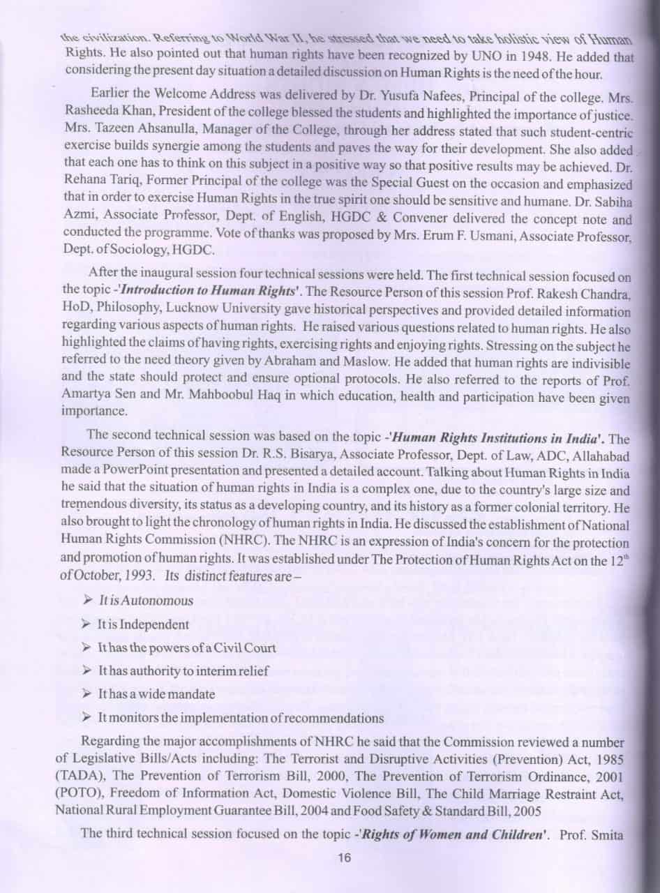 Human Rights – Hamidia Girls Degree College